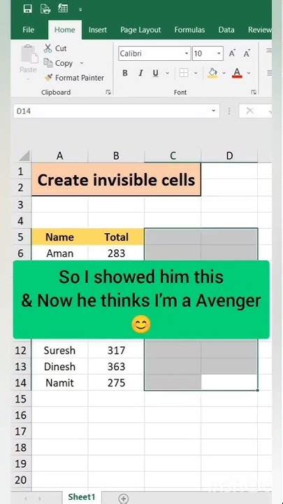 Excel Create Invisible Cells Youtube