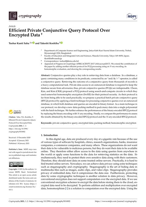 Pdf Efficient Private Conjunctive Query Protocol Over Encrypted Data
