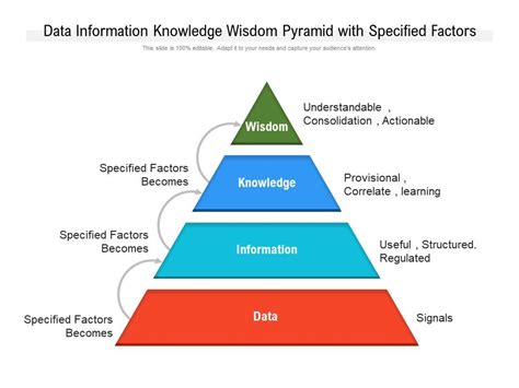 Data Information Knowledge Wisdom Pyramid With Specified Factors Presentation Graphics Data Information Knowledge Wisdom Pyramid With Specified Factors Presentation Graphics