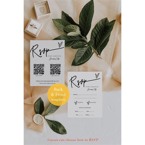 QR Code Rsvp Card Wedding Rsvp QR Codes Scan To Rsvp Online Front And Back Printable Cards