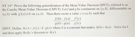 Solved The Cauchy Mean Value Theorem CMVT Let Fand G Be Chegg
