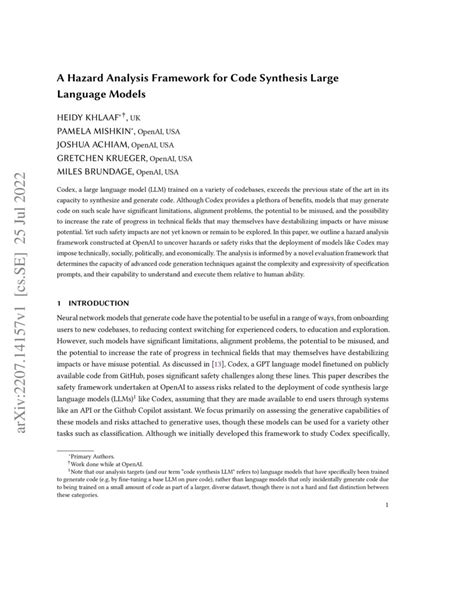 A Hazard Analysis Framework For Code Synthesis Large Language Models Deepai A Hazard Analysis Framework For Code Synthesis Large Language Models Deepai