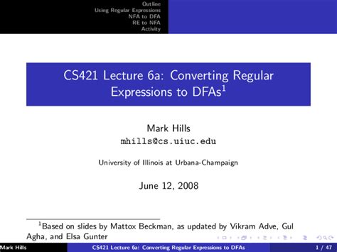 converting regular expression to dfa s lecture slides cs 421 docsity