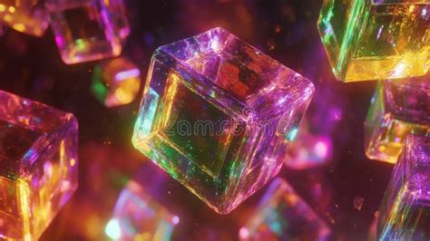 Floating Multicolored Cube Structure With Geometric Pattern And