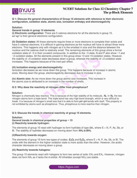 NCERT Solutions For Class Chemistry Chapter The P Block Elements