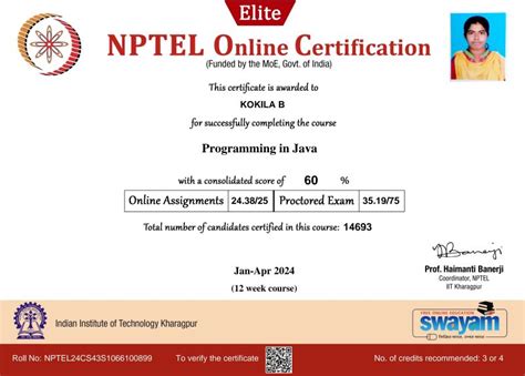 kokila b on linkedin java nptel programminglanguage