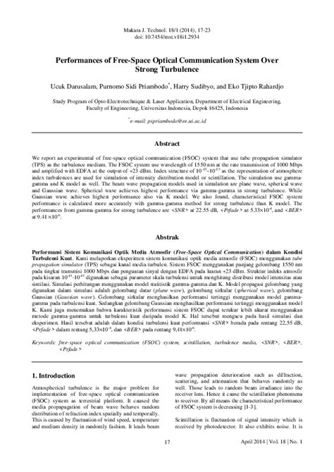 Pdf Performances Of Free Space Optical Communication System Over Strong Turbulence