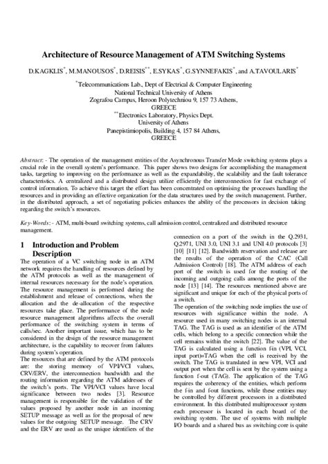 pdf architecture of resource management of atm switching systems