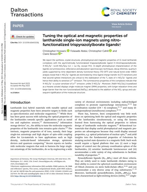Pdf Tuning The Optical And Magnetic Properties Of Lanthanide Single Ion Magnets Using Nitro