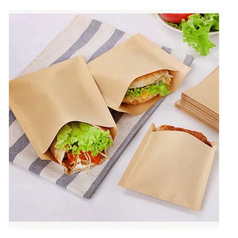ถุงกระดาษคราฟท์ สีน้ำตาลใส่เบเกอรี่ ถุงกระดาษใส่ของทอด ภายในเคลือบกันน้ำกันน้ำมัน แพ็ค 100 ชิ้น
