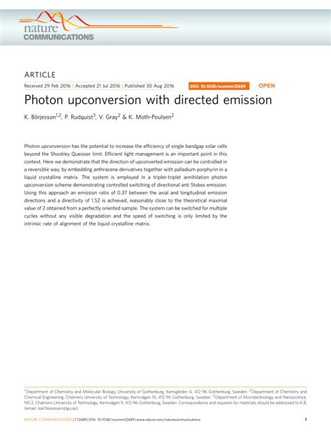 Pdf Photon Upconversion With Directed Emission