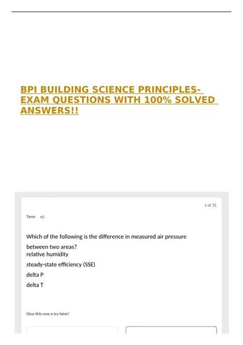 Bpi Building Science Principles Exam Questions With 100 Solved Answers Bpi Building