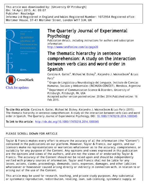 Pdf The Thematic Hierarchy In Sentence Comprehension A Study On The