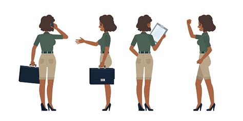 회계사 여성 세트는 녹색 색 정장 캐릭터 벡터 디자인을 착용합니다 다양한 행동으로 프리젠 테이션 사무실 계획 사고 및 경제 분석에서 일하는 사람들 검사 보기에 대한 스톡