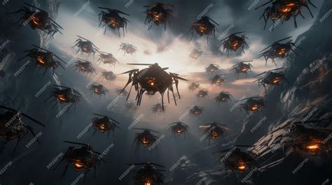 Premium Photo A Drone Swarm Performing Coordinated Tasks With Precision Exemplifying The