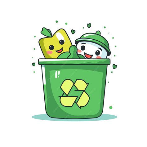 Premium Vector Cute Recycle Bin Character With Recycling Symbol