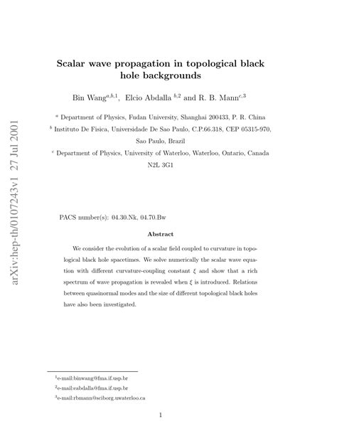 Pdf Scalar Wave Propagation In Topological Black Hole Backgrounds