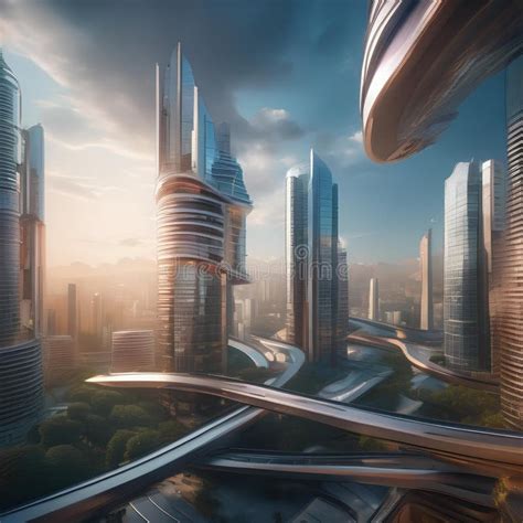A Futuristic Cityscape With Buildings And Structures Bending And Twisting In A Surreal Manner