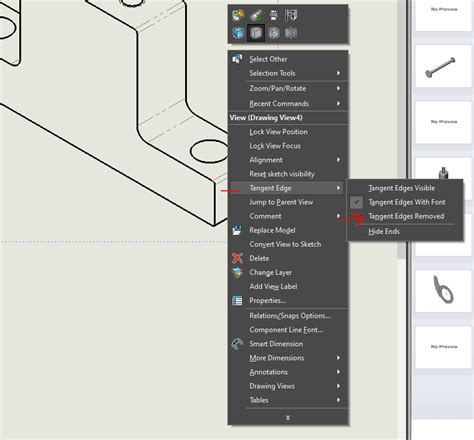 how to hide the radius lines from the fillet in the drawing r solidworks