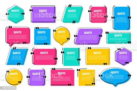 다채로운 고립 된 견적 프레임 세트 인용 표시가 있는 음성 거품입니다 빈 텍스트 상자 와 따옴표입니다 블로그 게시물 템플릿입니다 벡터 일러스트레이션 0명에 대한 스톡 벡터