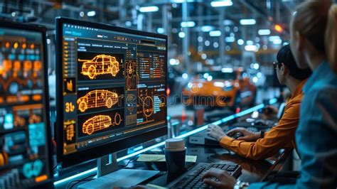 Computer Engineer Developing Automotive Software For Vehicle Control Systems Stock Illustration