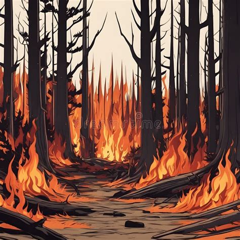 Ai Generated Illustration Of A Forest Scene With A Blazing Orange Fire