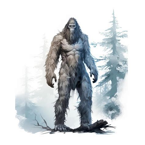 Highquality 2d Sasquatch Full Body Illustration On White Premium Ai