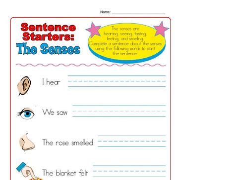 Senses Sentence Starters Worksheet Live Worksheets