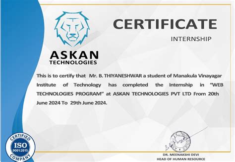 webdevelopment internship askantechnologies techjourney frontendmagic thiyaneshwar b