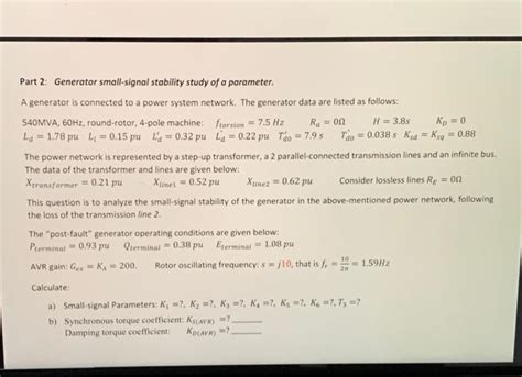 Solved Part Generator Small Signal Stability Study Of A Chegg