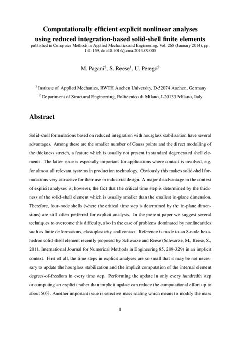 Computationally Efficient Explicit Nonlinear Analyses Using Reduced Integration Based Solid