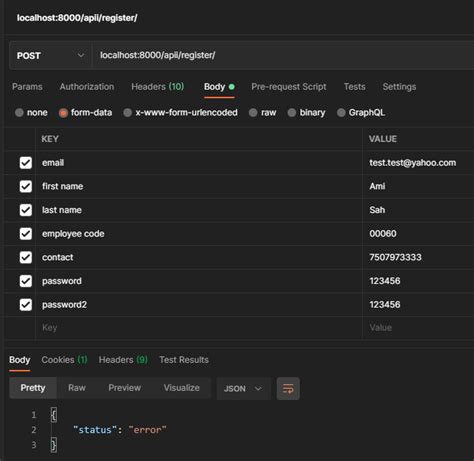 Why Am I Getting Status Code Error While Registering User Through