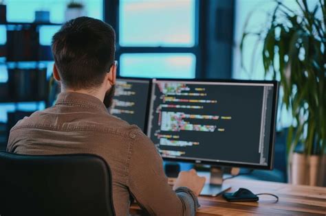 Computer Coding Software Development And Programmer Man Writing Code