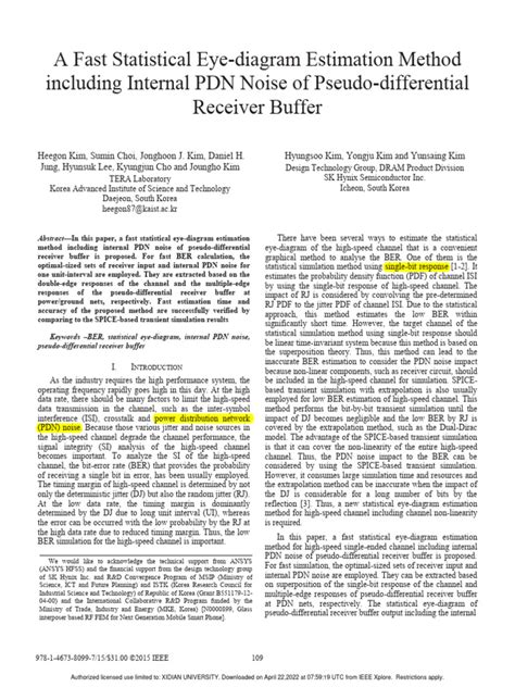 A Fast Statistical Eye Diagram Estimation Method Including Internal Pdn