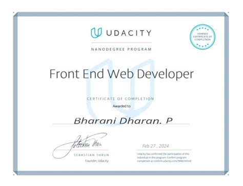 Bharani Dharan On Linkedin Udacity Academy Front End Developer Certificate