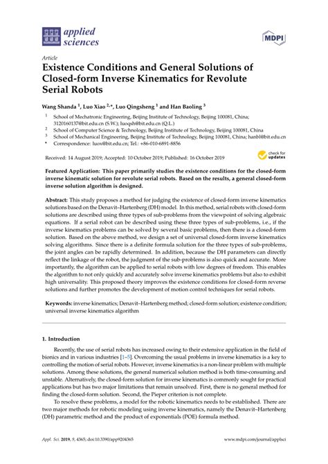 Pdf Existence Conditions And General Solutions Of Closed Form Inverse Kinematics For Revolute