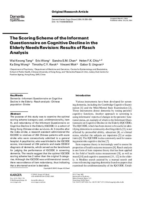 Pdf The Scoring Scheme Of The Informant Questionnaire On Cognitive Decline In The Elderly