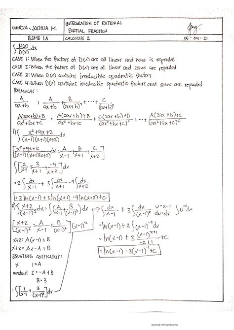 Integration Of Rational Partial Fraction Calculus PangSU Studocu