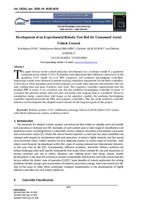 Pdf Development Of An Experimental Robotic Test Bed For Unmanned Aerial Vehicle Control