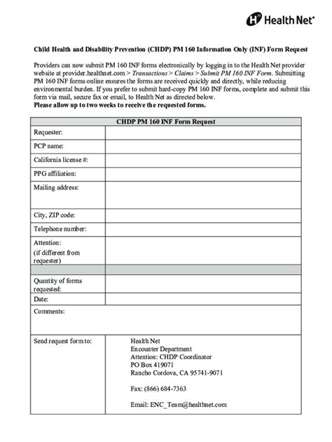 Fillable Online Chdp Pm 160 Inf Form Instructions 25304 Chdp Pm 160