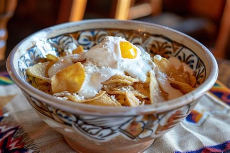 Un plato de chilaquiles un plato tradicional de desayuno mexicano hecho ...