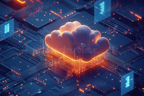 Futuristic Cloud Computing Technology Concept With Glowing Circuits And Data Transfer Stock