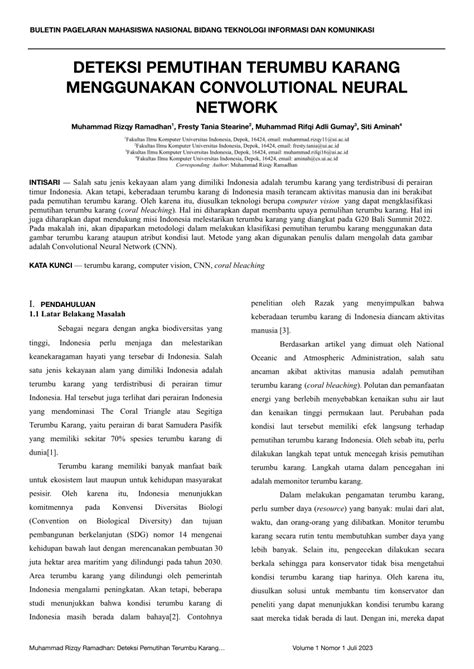 Pdf Deteksi Pemutihan Terumbu Karang Menggunakan Convolutional Neural
