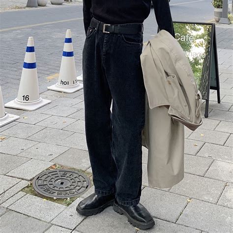 센트마켓 남자 흑청 와이드 데님 팬츠 롱 와이드핏 흑청바지 와일드팬츠 연청 진청 위시버킷