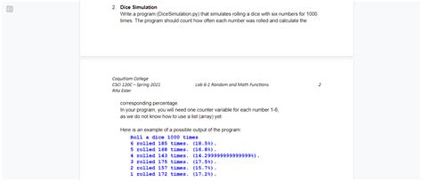 Solved 2 Dice Simulation Write A Program Dice