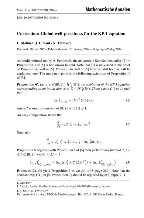 Pdf Correction Global Well Posedness For The Kp I Equation