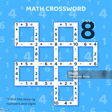 아이들을위한 수학 십자말 풀이 덧셈과 뺄셈 최대 10까지 계산합니다 0명에 대한 스톡 벡터 아트 및 기타 이미지 0명 1