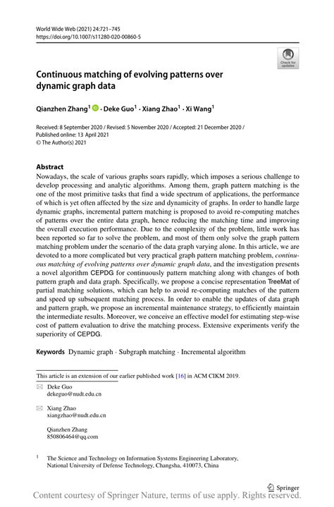 pdf continuous matching of evolving patterns over dynamic graph data