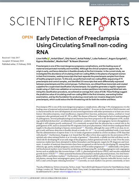 Pdf Early Detection Of Preeclampsia Using Circulating Small Non Coding Rna