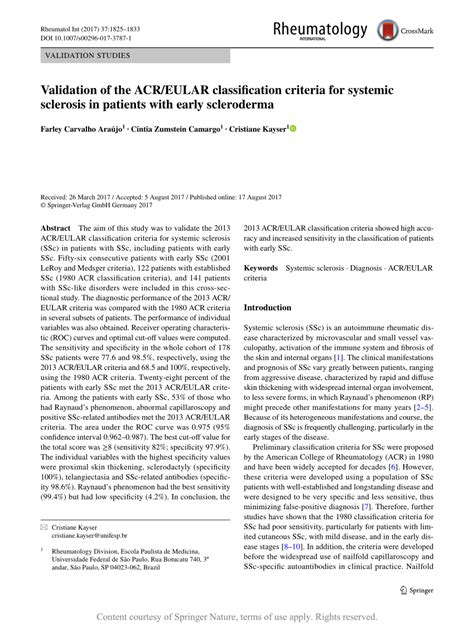Validation Of The Acreular Classification Criteria For Systemic Sclerosis In Patients With